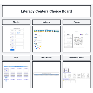 Literacy centers choice board example