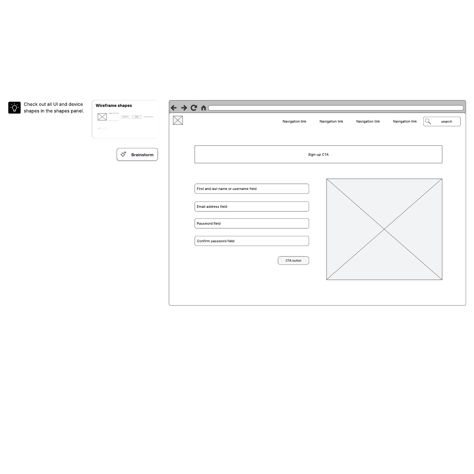 Sign-up page wireframe
