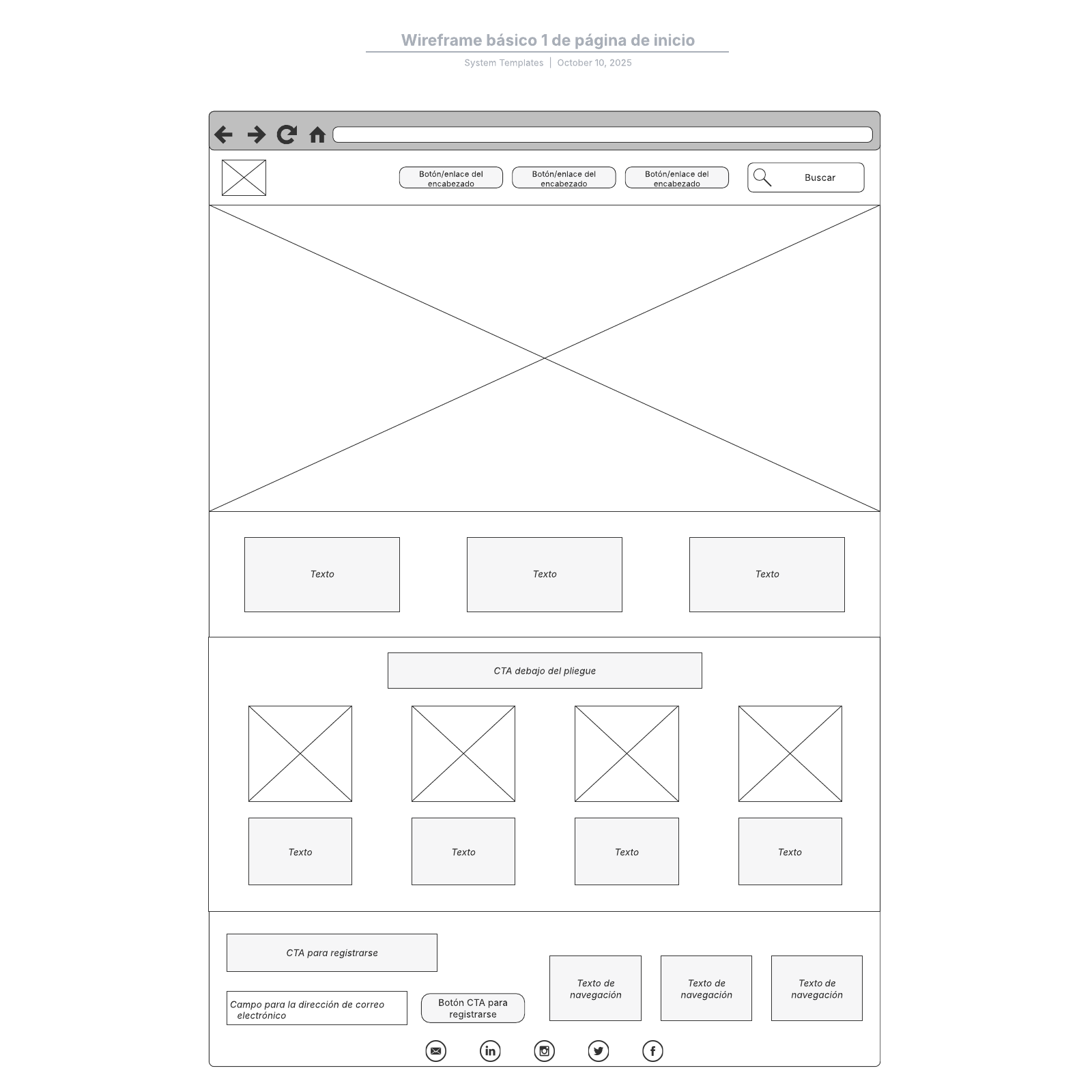 Wireframe básico 1 de página de inicio | Lucidchart